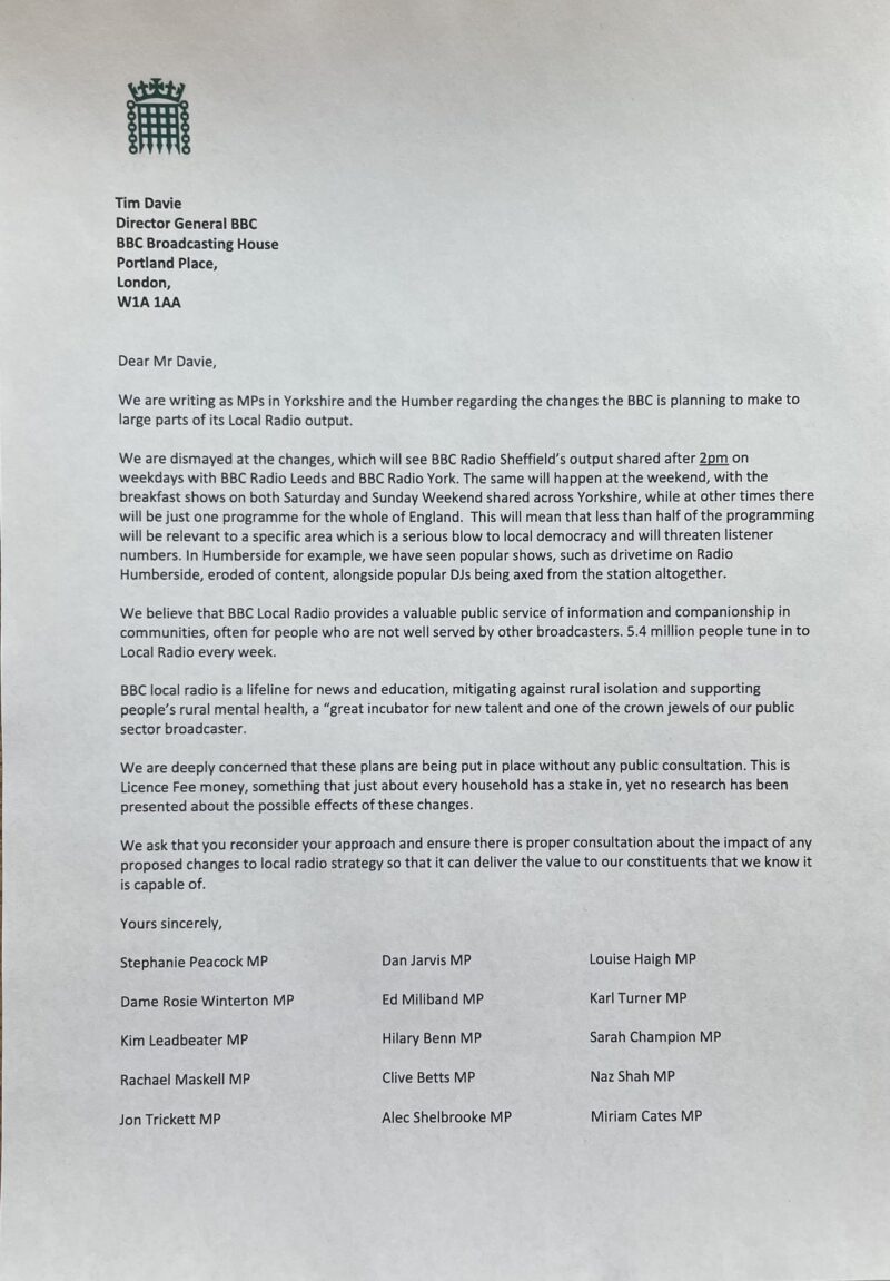 Stephanie Co-ordinates Letter to the BBC Regarding Proposed Changes to ...